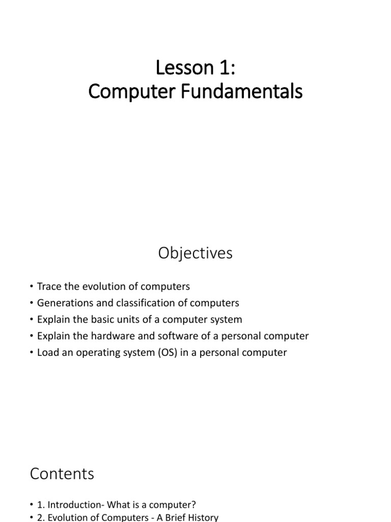Lesson 1: Computer Fundamentals | PDF | Random Access Memory | Computer Data Storage