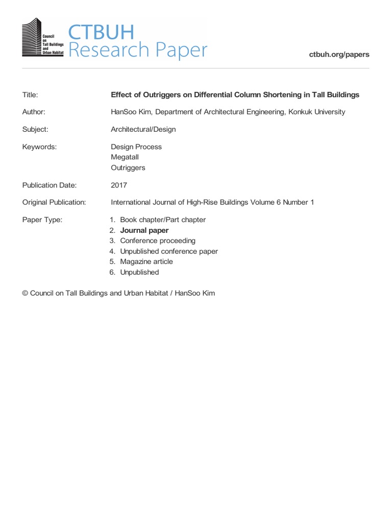 CTBUH - Effect of Outriggers On Differential Column Shortening in Tall ...