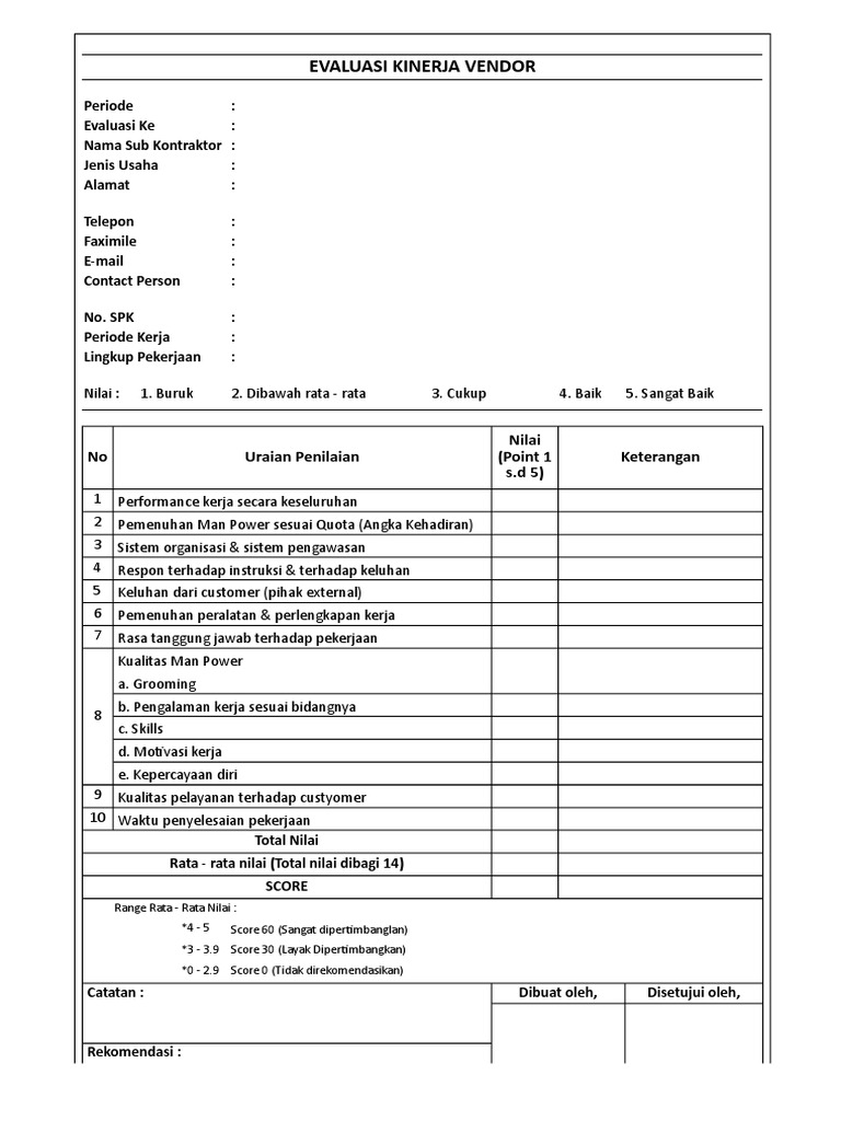 Form Evaluasi Vendor Baru | PDF