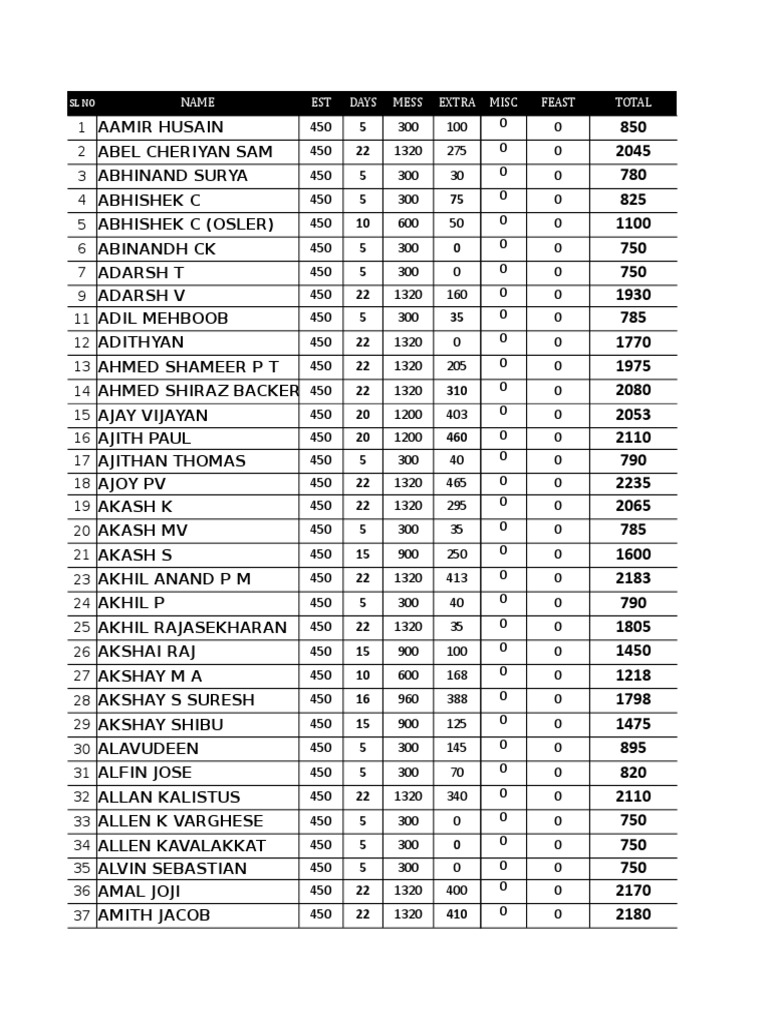 Mess Bill Examples | PDF
