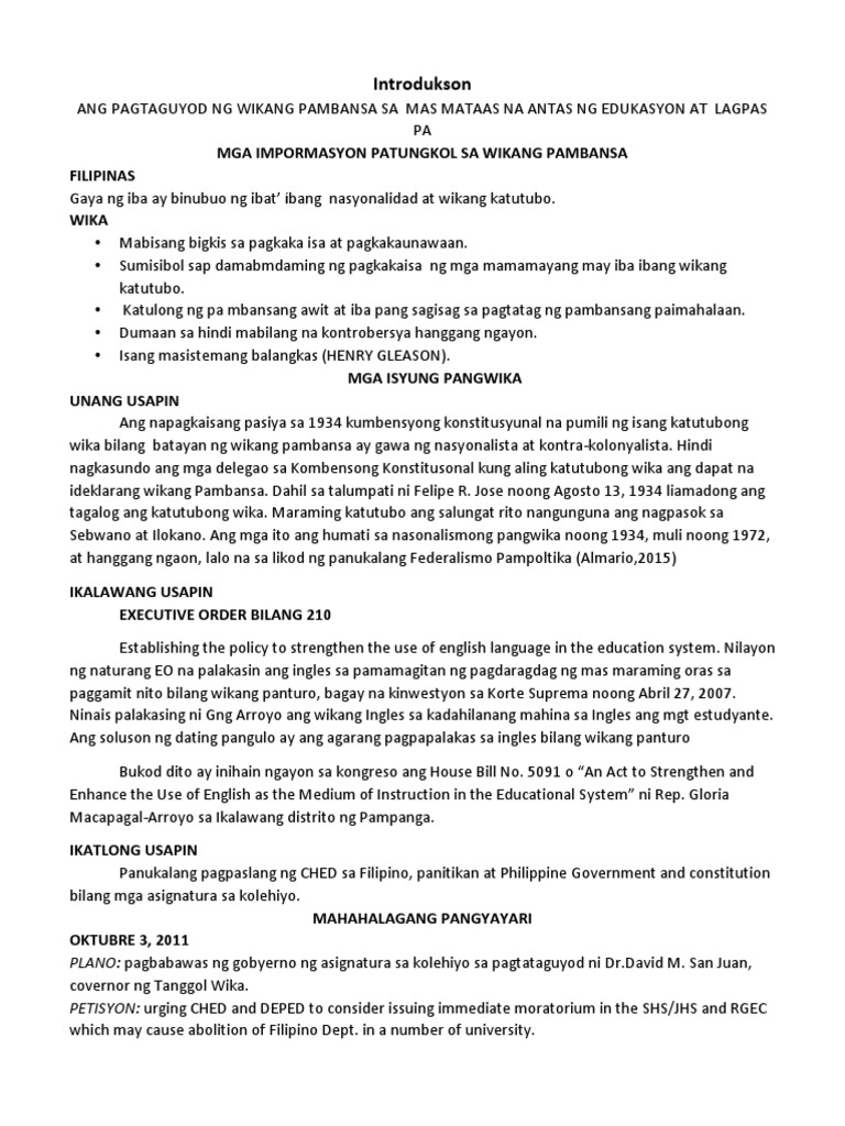 Handouts in Filipino Communication Subject | PDF