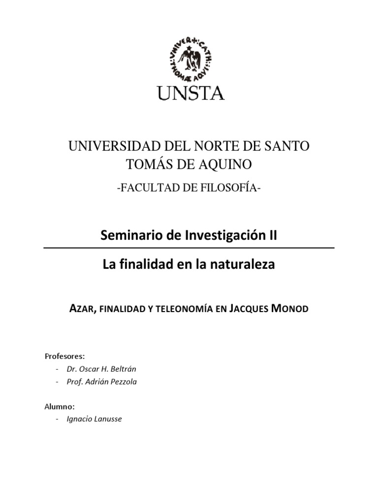 Azar, Finalidad y Teleonomía en Jacques Monod | PDF | Science | Realidad