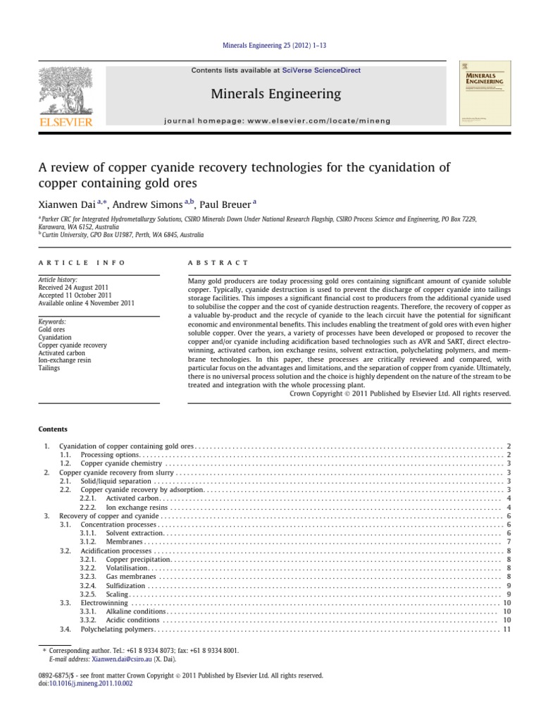 A Review of Copper Cyanide Recovery Technologies For The Cyanidation of ...
