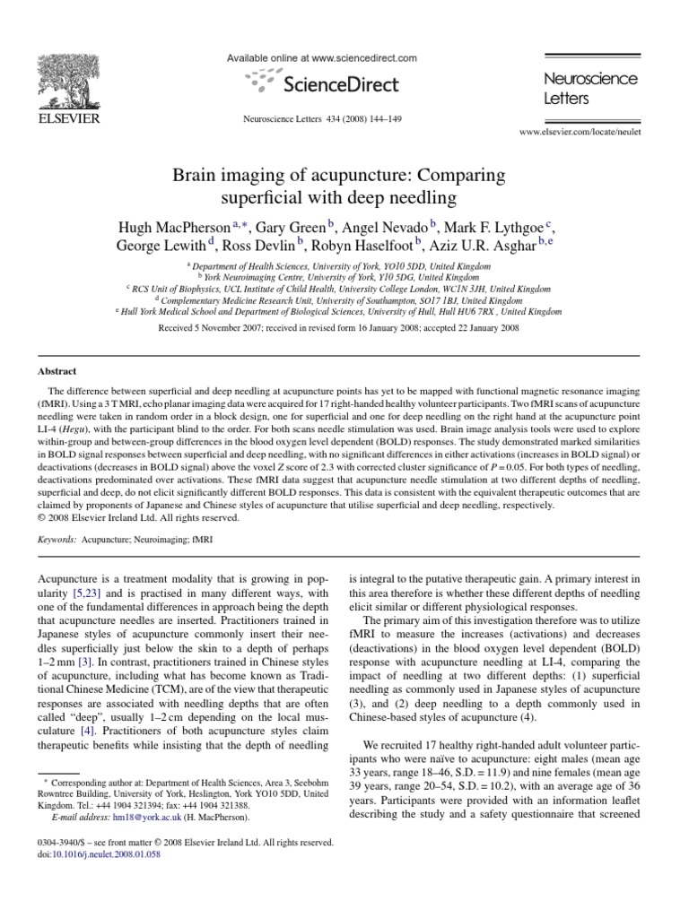 Brain Imaging Acupuncture | PDF | Functional Magnetic Resonance Imaging ...