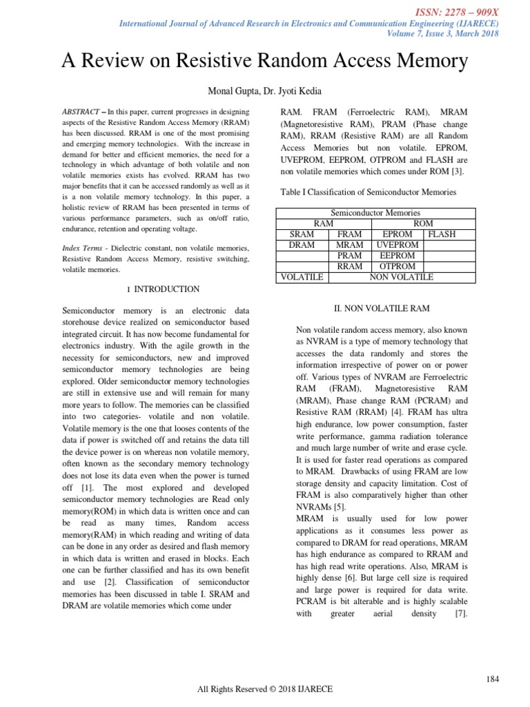 Review of RRAM PDF | PDF | Random Access Memory | Flash Memory