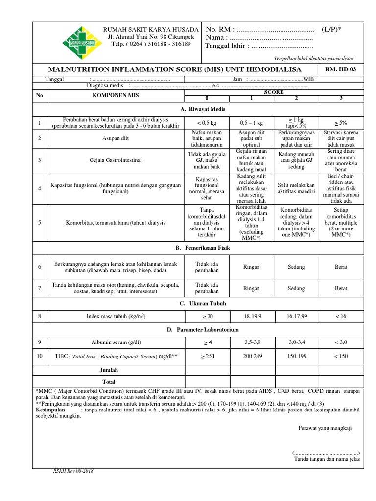 RM. HD 03 Malnutrisi Inflammation Score | PDF