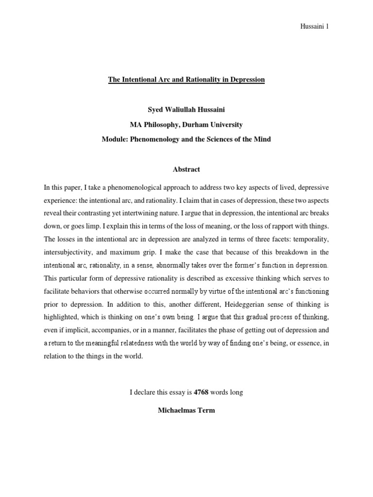The Intentional Arc and Rationality in Depression | PDF | Phenomenology ...