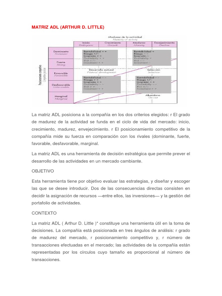 Matriz Adl | PDF | Evaluación del ciclo de vida | Mercado (economía)