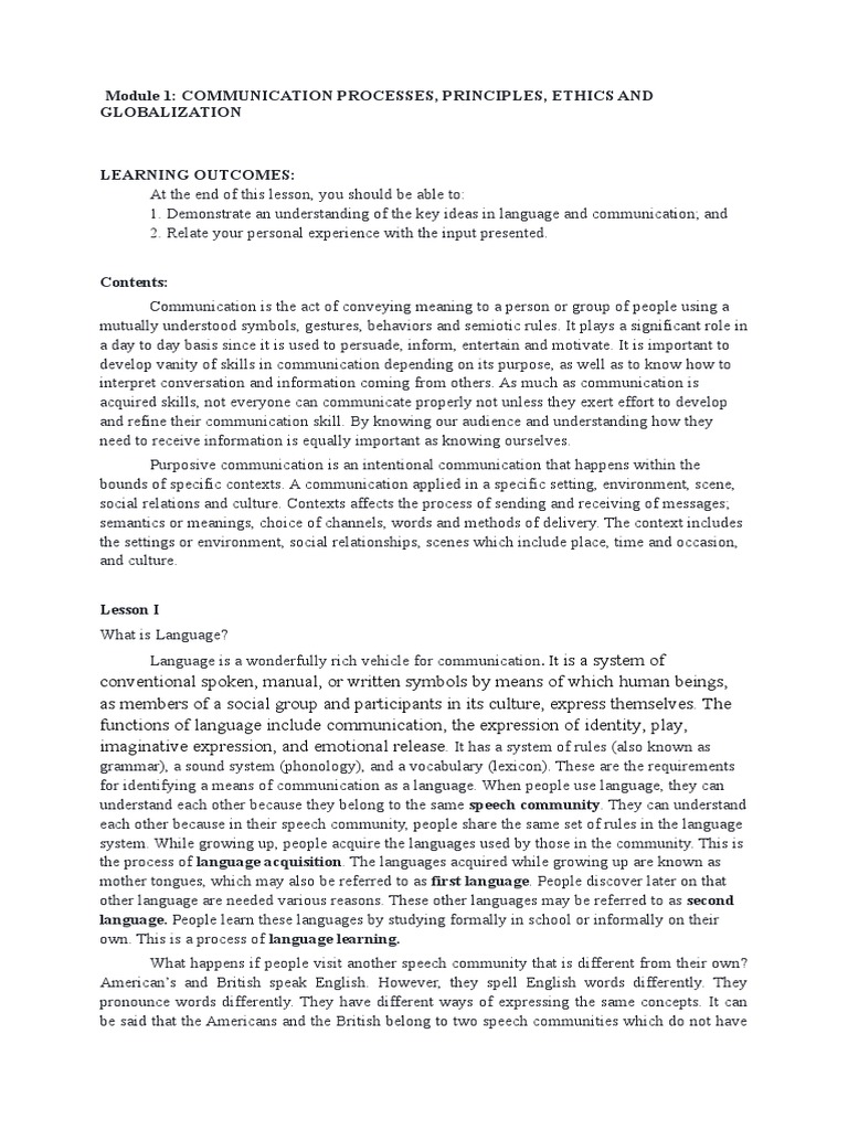 Module 1 V | PDF | Communication | Nonverbal Communication
