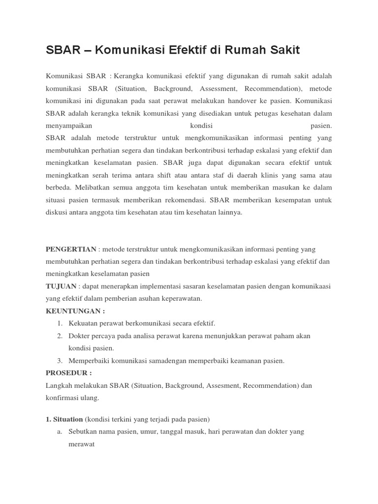 Peningkatan Komunikasi Yang Efektif Dengan Metode SBAR | PDF