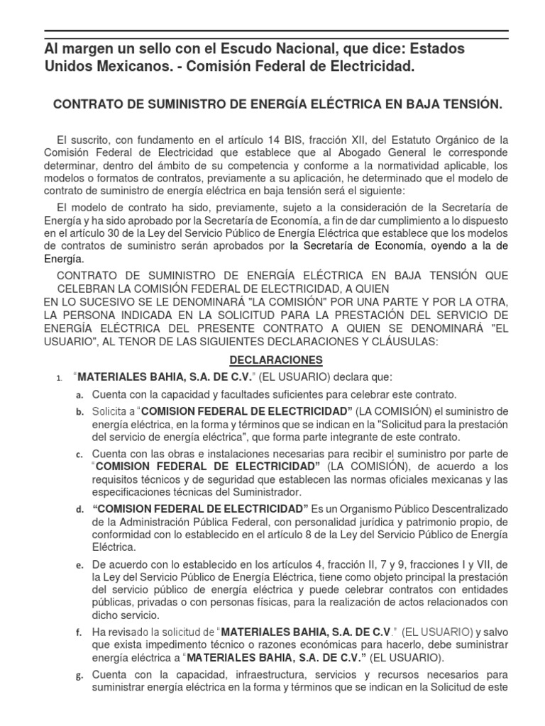 Contrato CFE | Energia electrica | Vatio