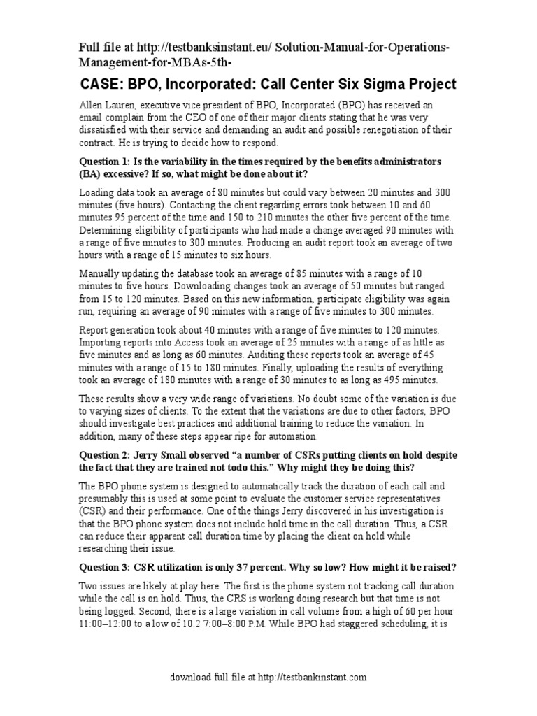 Solution Manual For Operations Management For MBAs 5th | PDF ...