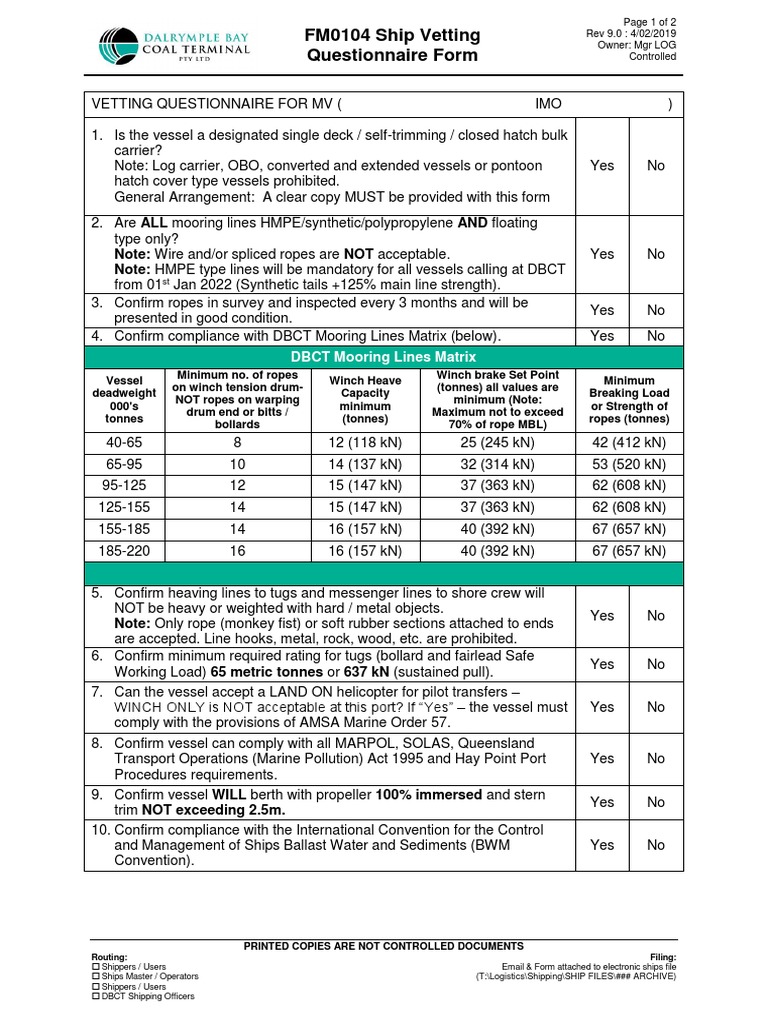 Ship Vetting Questionnaire Form | PDF | Ships | Tugboat