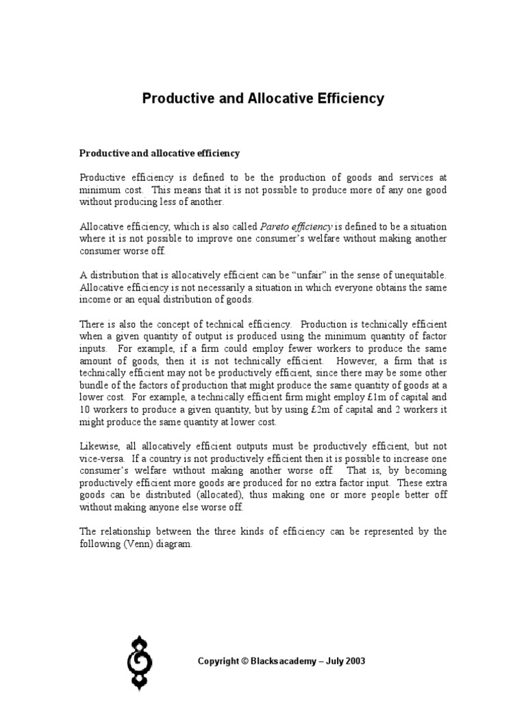 Prductive and Allocative Efficiency | PDF | Pareto Efficiency | Welfare Economics