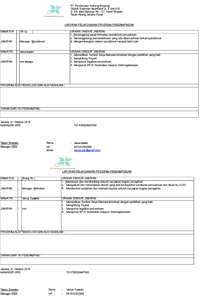 Formulir Laporan Pelaksanaan Program Pendampingan | PDF