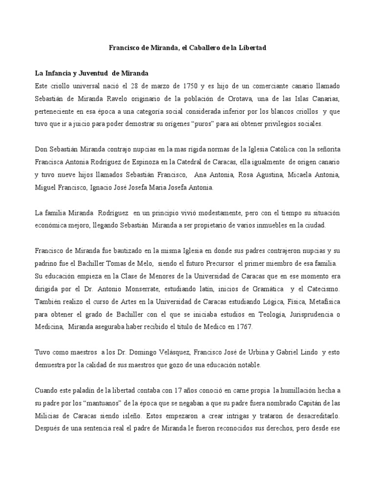 Francisco De Miranda Pdf Imperio Español Venezuela
