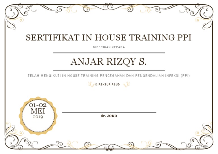 Sertifikat in House Training Ppi Co | PDF
