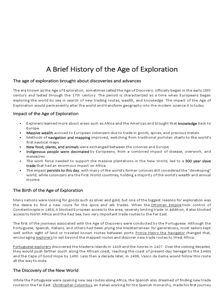 Overview of the Age of Exploration | PDF | Age Of Discovery | Voyages ...