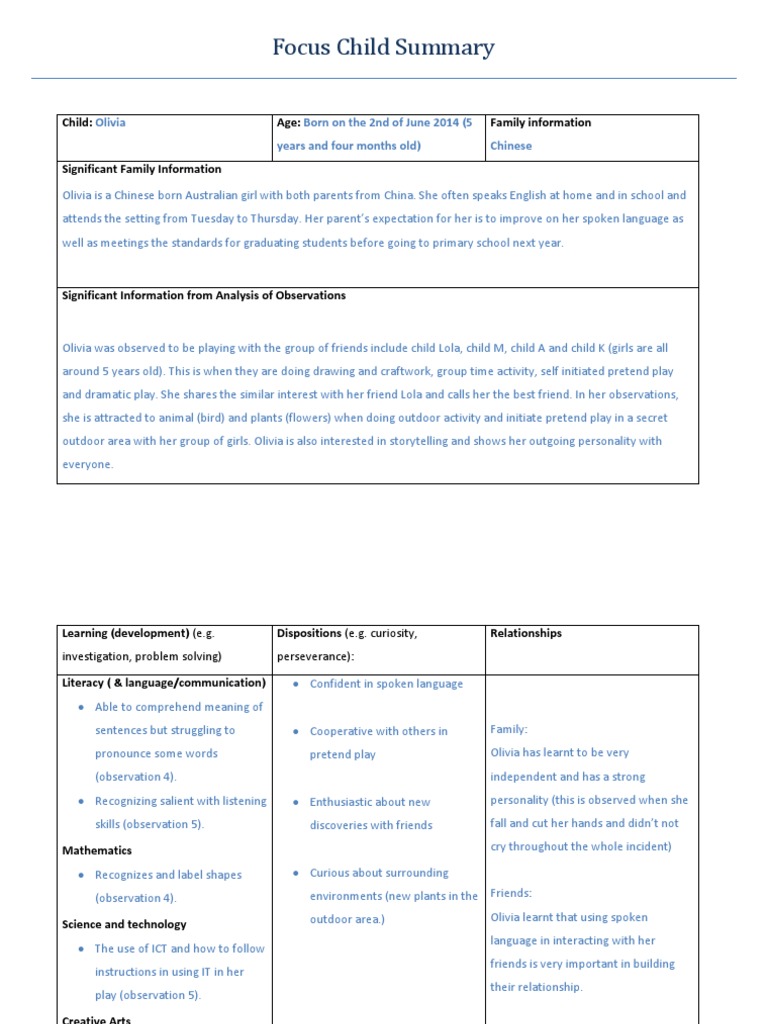 Focus Child Sum (Olivia) | PDF | Science | Literacy