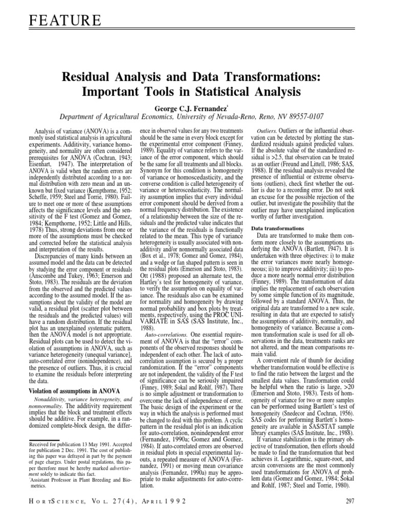 Feature: Residual Analysis and Data Transformations: Important Tools in Statistical Analysis ...