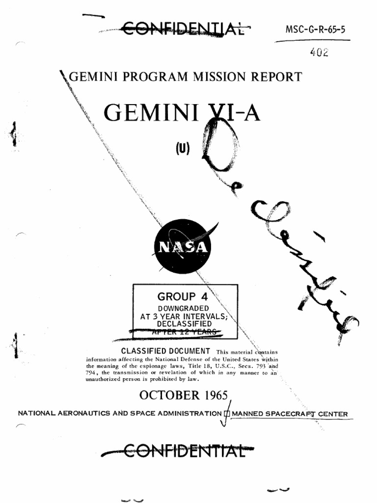 Gemini Program Mission Report Gemini Vi-A Oct 1965 | PDF | Project ...