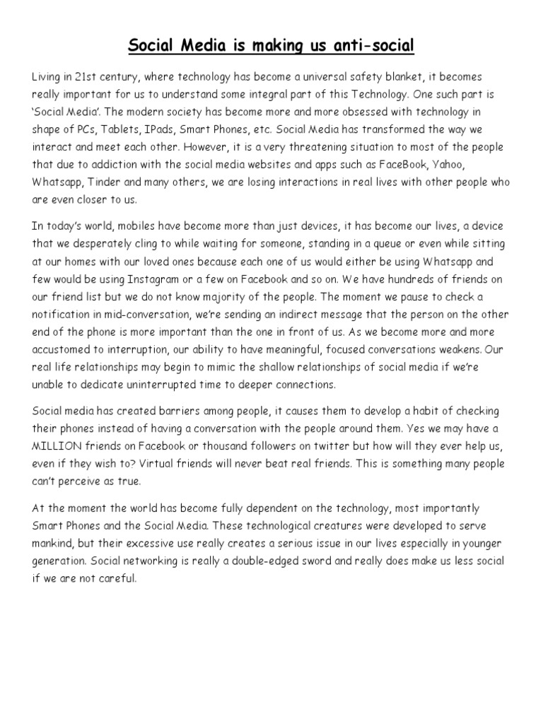 Social Media Is Making Us Antisocial | PDF