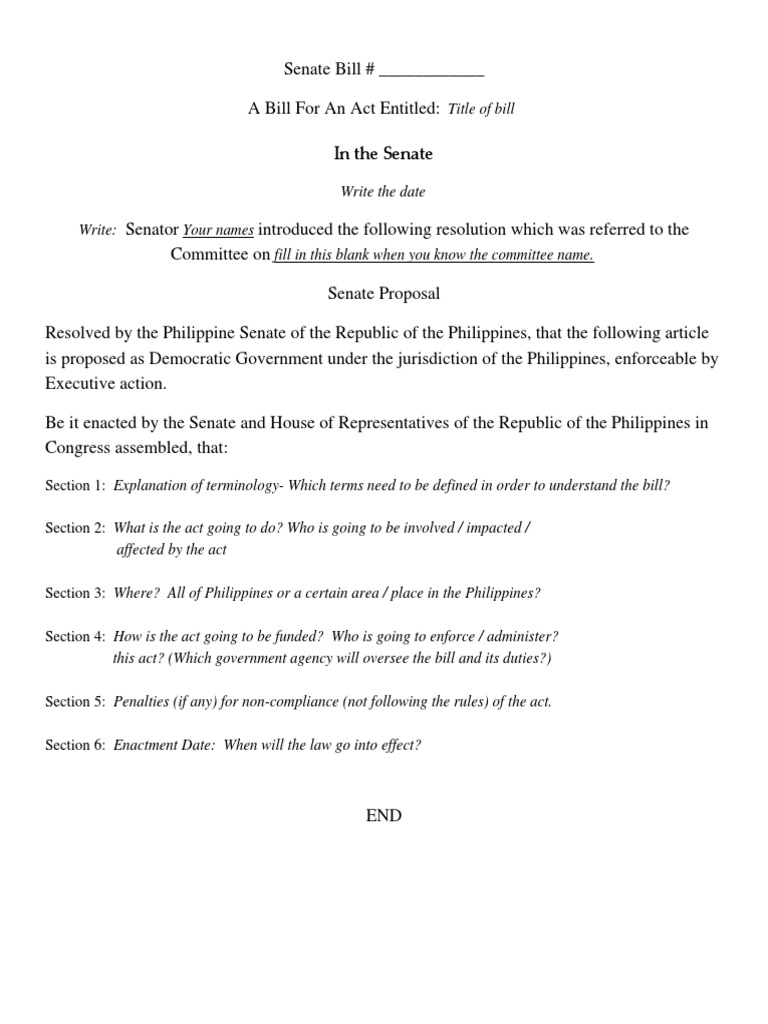 Senate Bill Template Philippines | PDF
