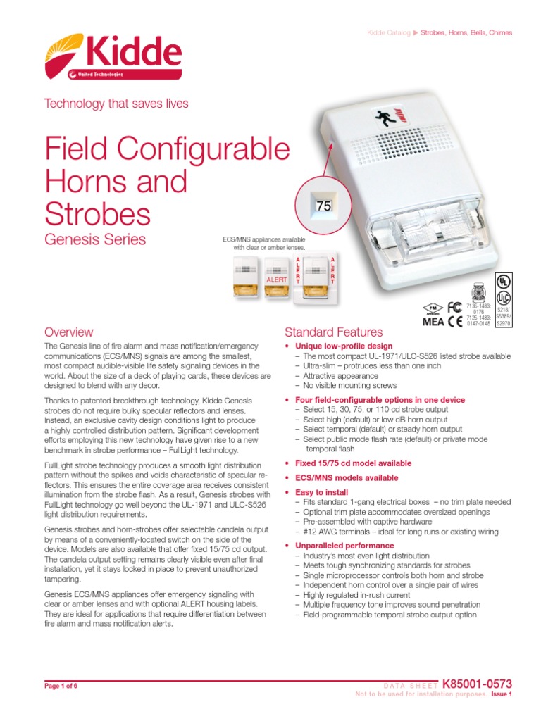 K85001-0573 - Genesis Wall Horns and Strobes | PDF | Sound | Decibel