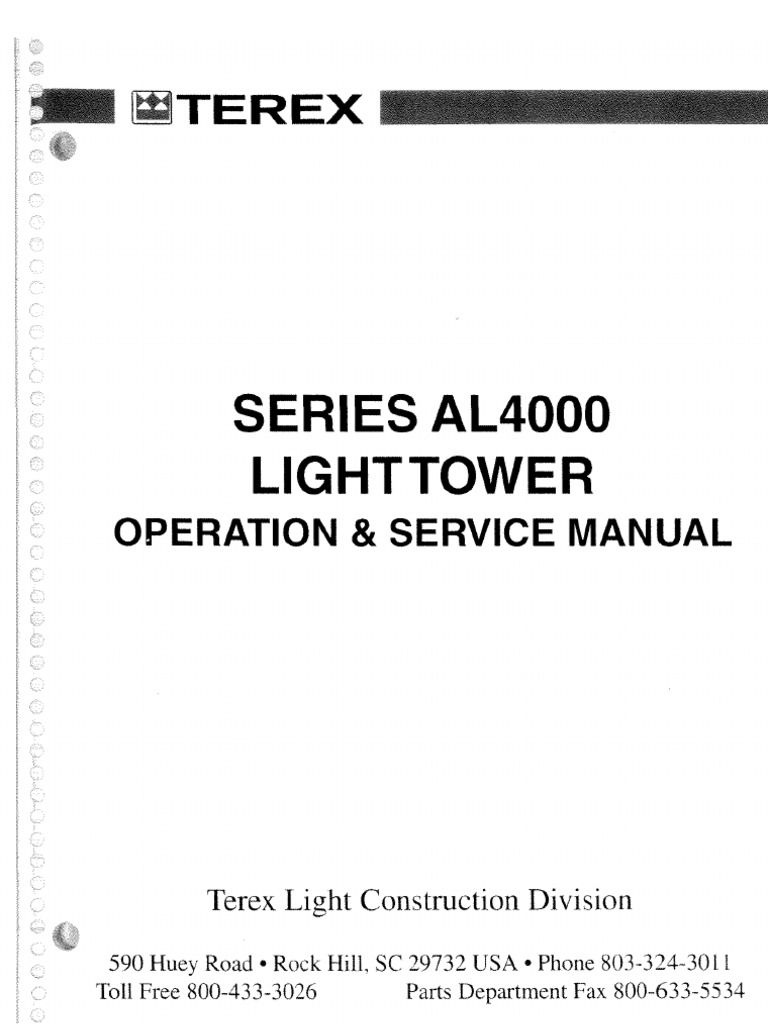 Terex Light Tower Serie AL4000 Operador y Servicios | PDF
