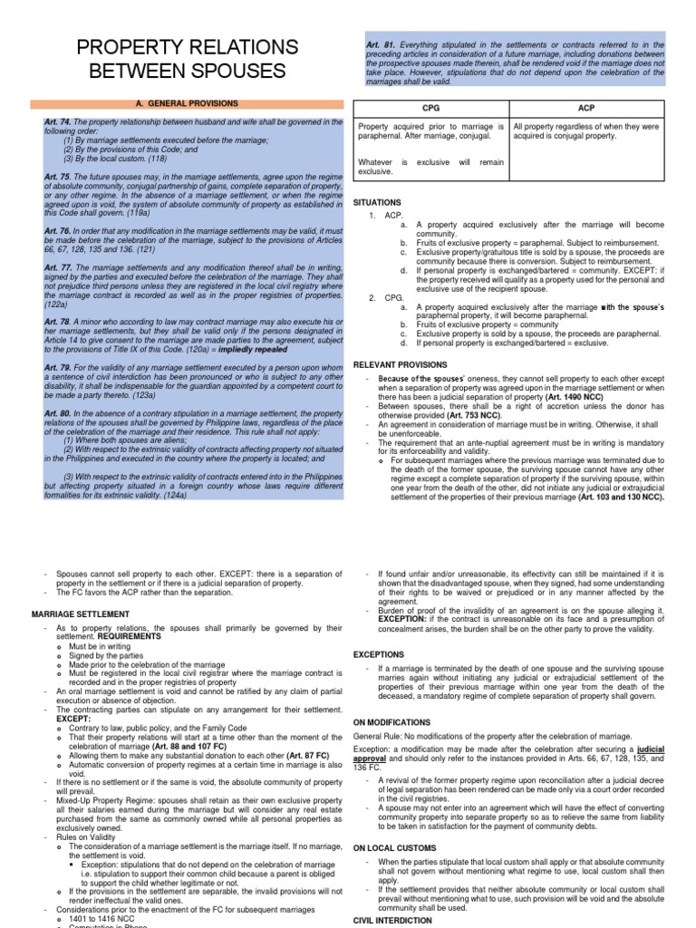 Analysis of Property Relations Between Spouses Under Philippine Law ...