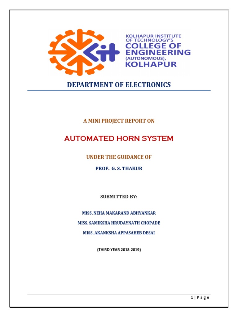 Department of Electronics: Automated Horn System | PDF | Automation ...