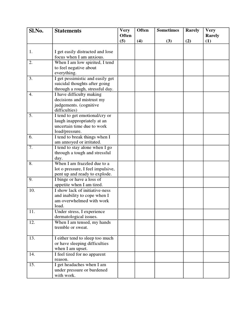 Psychology Stress Questionnaire | PDF | Stress (Biology) | Metaphysics ...