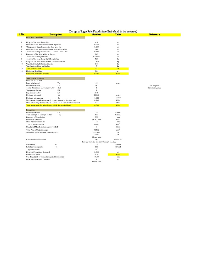 Design of Light Pole Foundation | PDF | Applied And Interdisciplinary ...