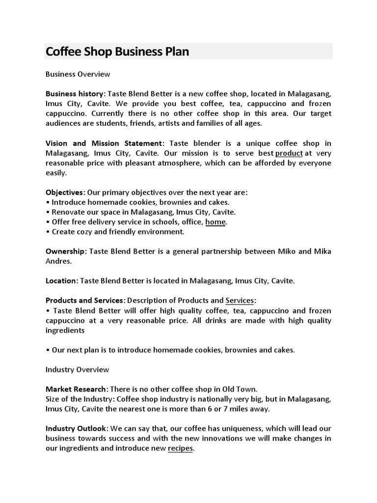 Coffee Shop Business Plan | PDF | Coffee | Microeconomics