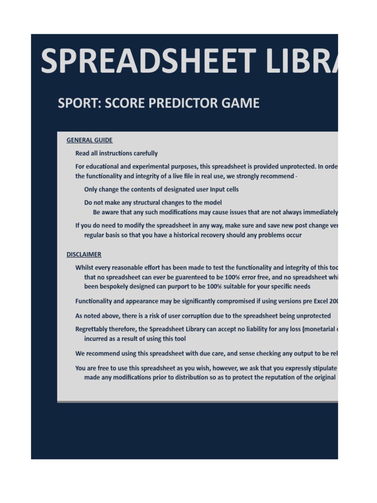 Score Predictor Game | PDF | Microsoft Excel | Spreadsheet