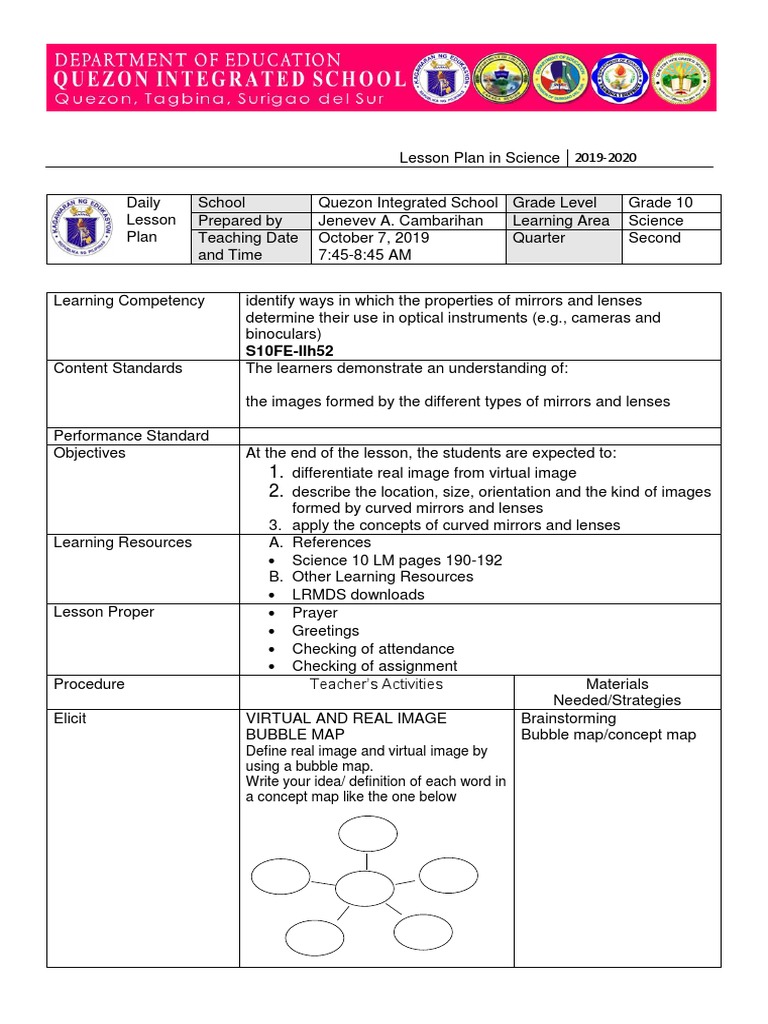 Lesson Plan PROPERTIES OF MIRRORS AND LENSES | PDF | Atomic ...