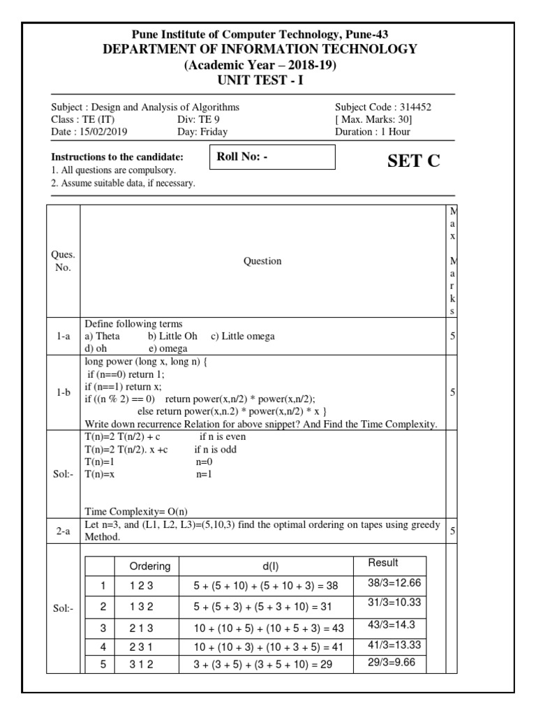 Set C: Department of Information Technology (Academic Year - 2018-19 ...