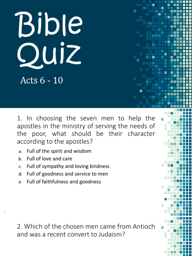 Bible Quiz 2 - Acts 6 - 10 | PDF | Paul The Apostle | Saint Peter