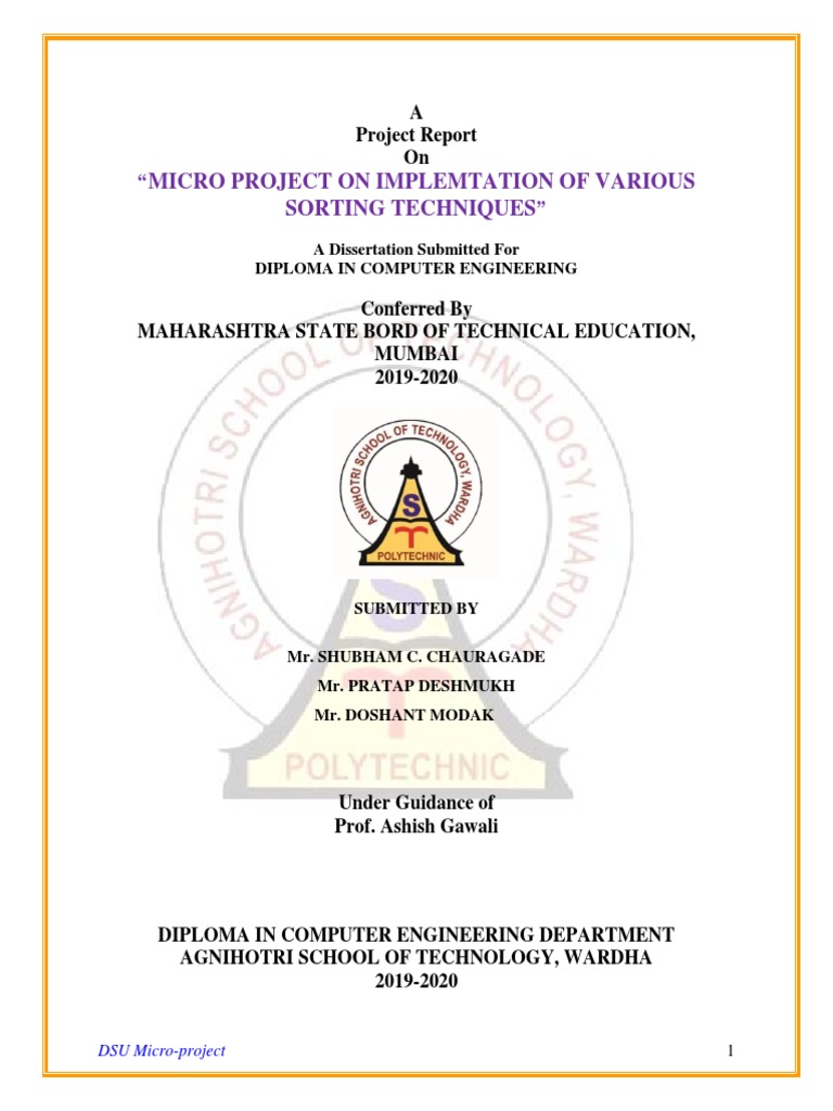 Micro Project On Implemtation Of Various Sorting Techniques Pdf Computer Engineering 