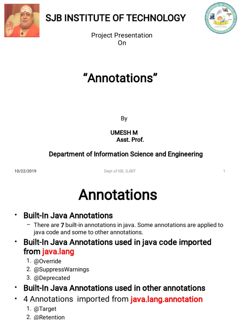 "Annotations": SJB Institute of Technology | Download Free PDF | Java Platform | Software ...