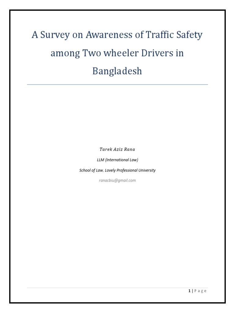 A Survey On Awareness of Traffic Safety Among Two Wheeler Drivers in ...