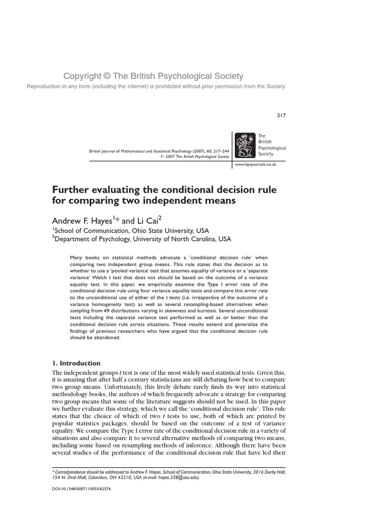 Hayes 2007 | PDF | Resampling (Statistics) | Statistical Hypothesis Testing