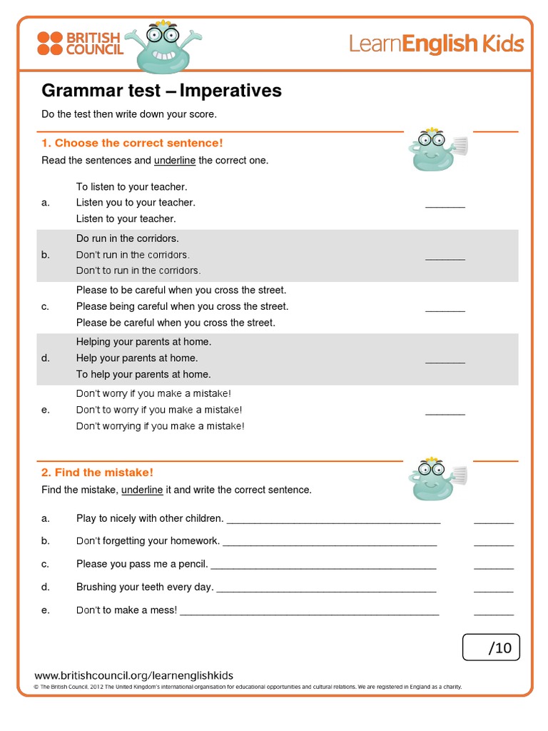 Imperative Grammar Test | PDF