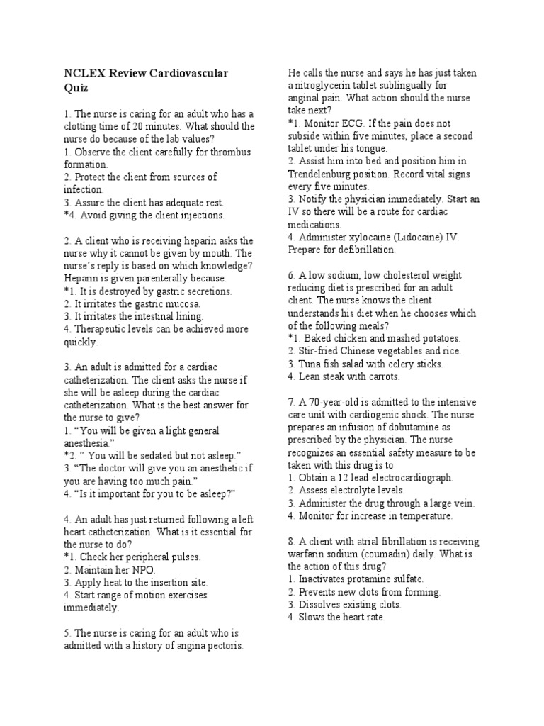 NCLEX Cardiovascular Review Quiz | PDF | Heart | Breathing