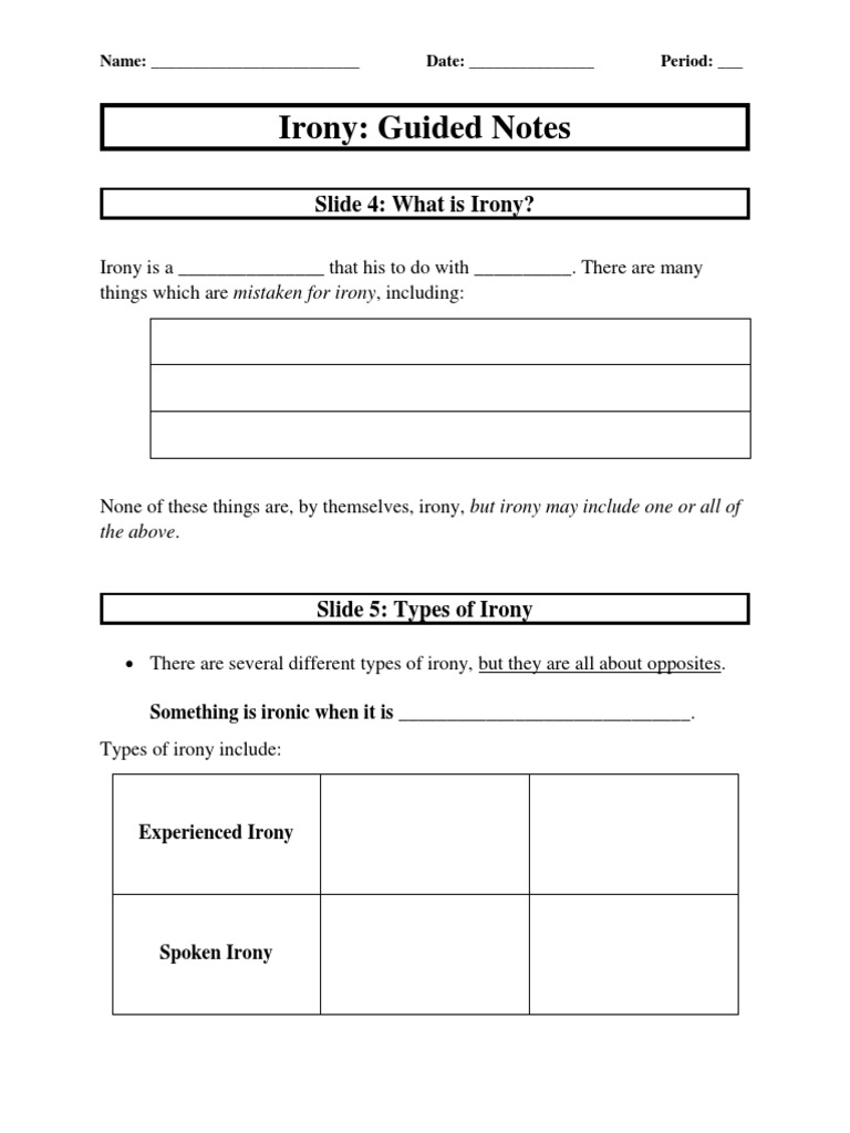 Irony: Guided Notes: Slide 4: What Is Irony? | PDF | Irony