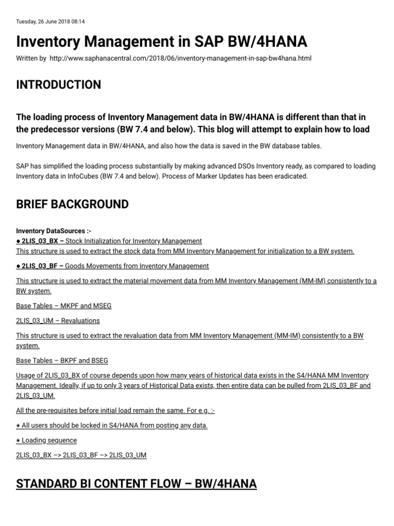 Inventory Management in SAP BW - 4HANA | PDF | Inventory | Information ...