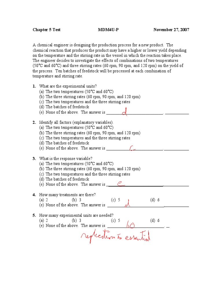 Chapter 5 Practice Test | PDF | Experiment | Survey Methodology