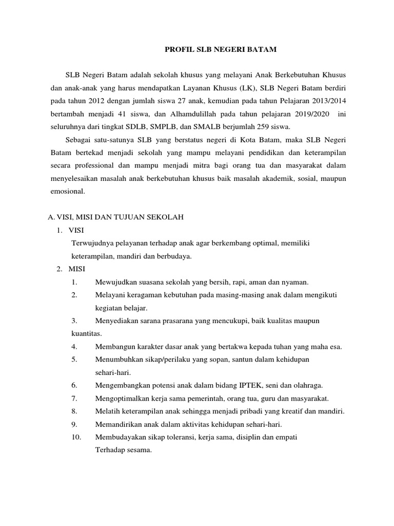 Profil SLB Negeri Batam 2023 | PDF