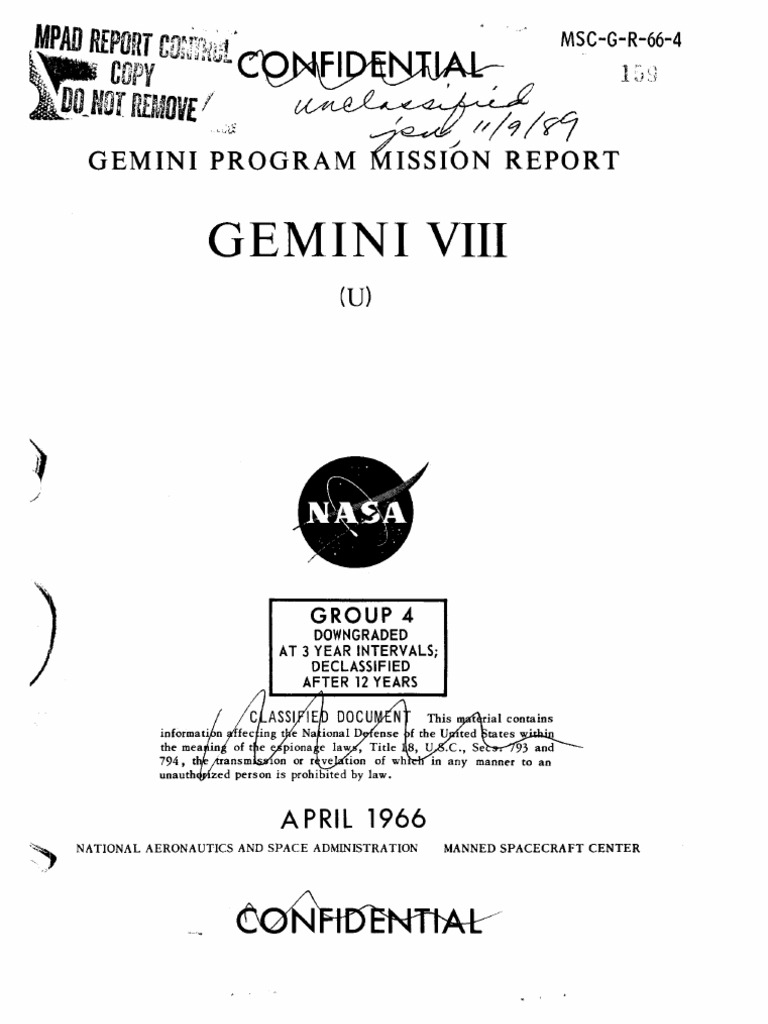 Gemini Program Mission Report Gemini Viii | Project Gemini | Space ...