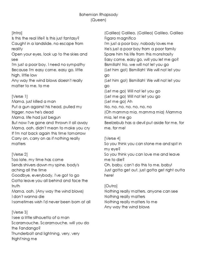 Bohemian Rhapsody Lyrics | PDF